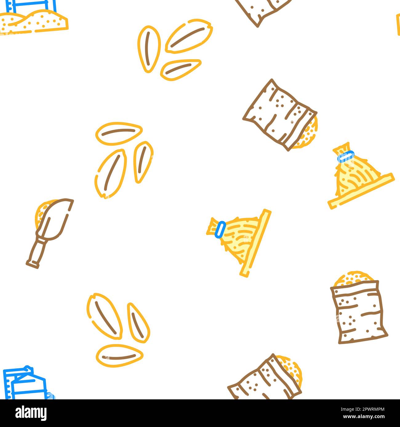 wheat grain cereal plant vector seamless pattern thin line illustration ...