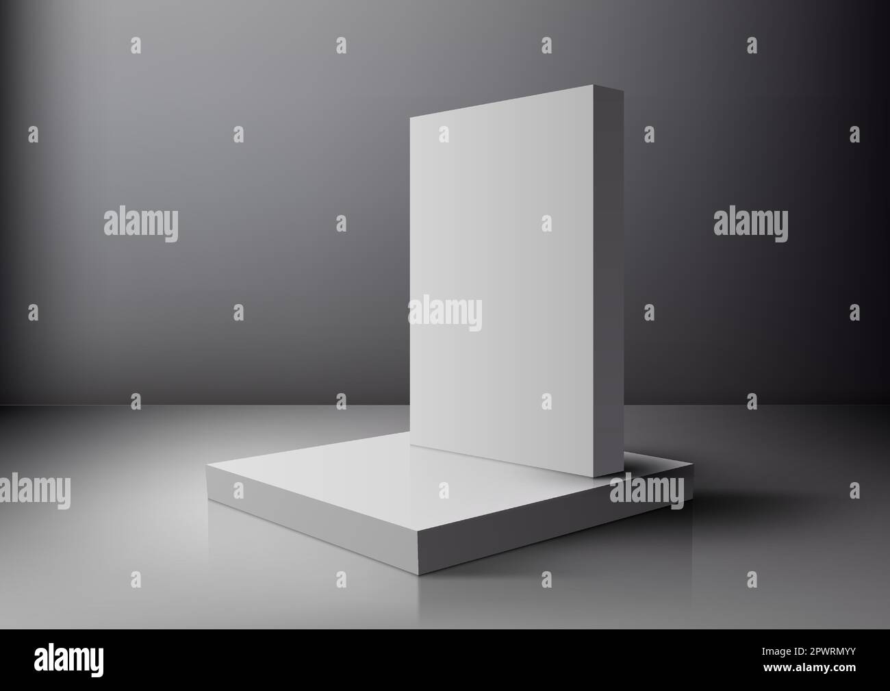 3D realistic empty white podium platform product display with rectangle ...