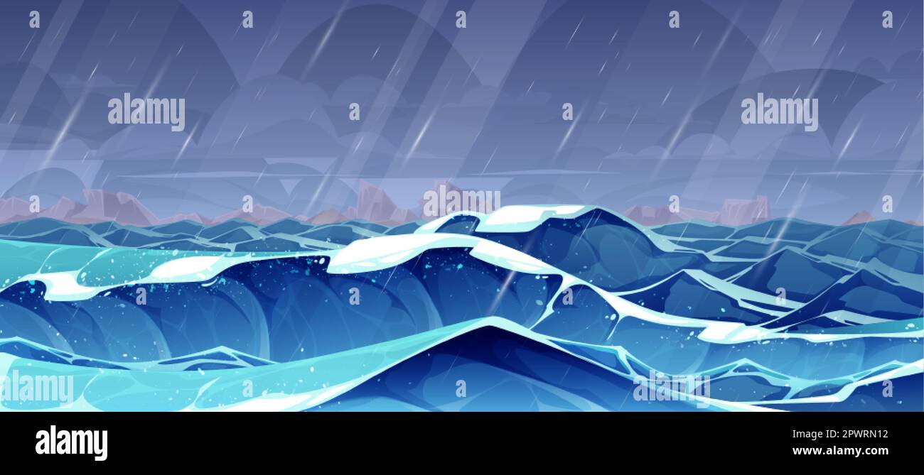 Cartoon storm sea vector background illustration. Ocean water wave ...