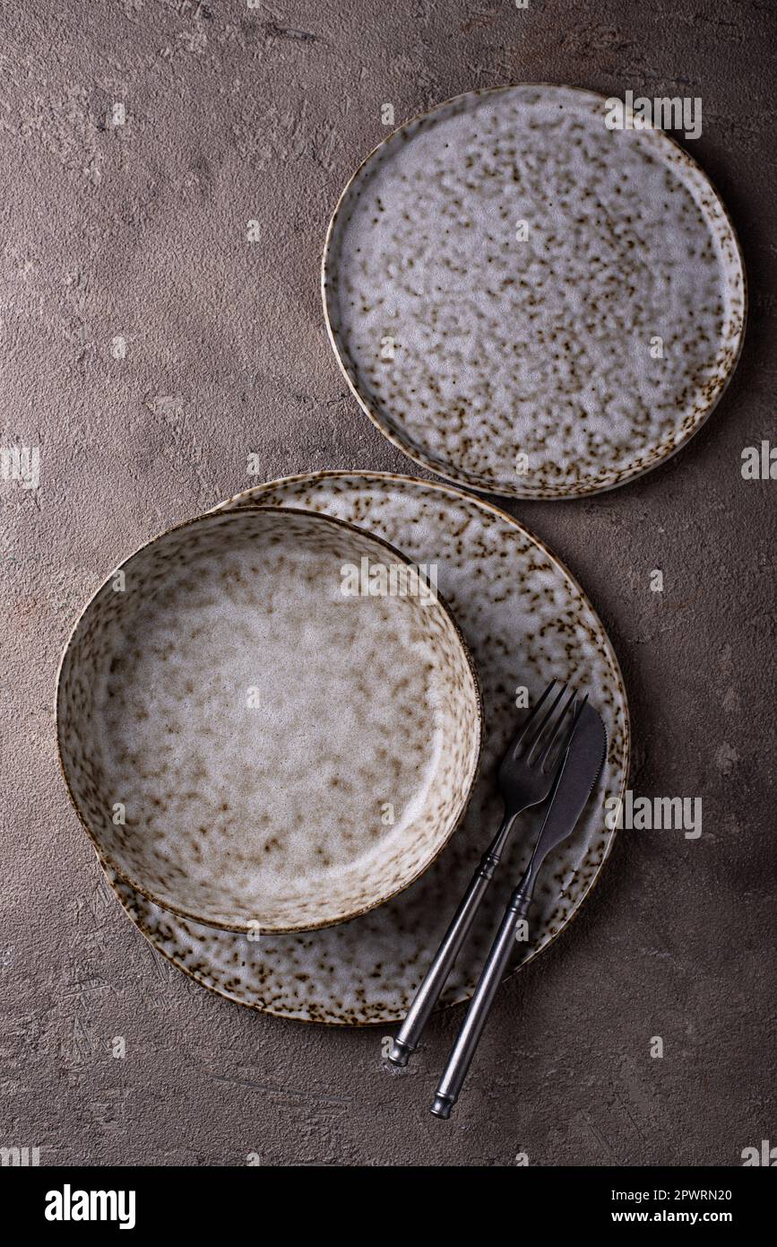 Hand made craft ceramic plate and bowl Stock Photo - Alamy