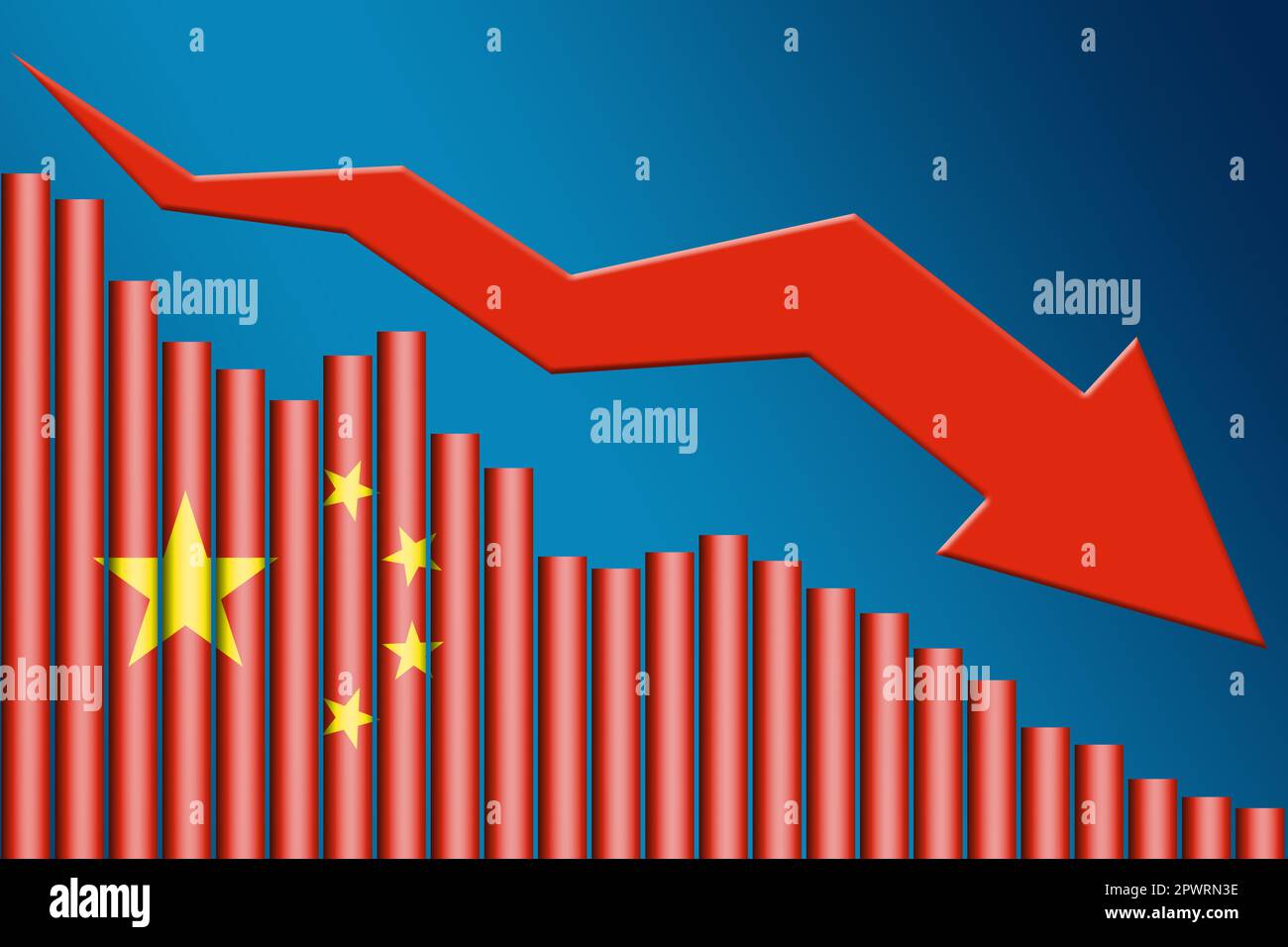 Economy falling down with China flag, 3d rendering Stock Photo - Alamy