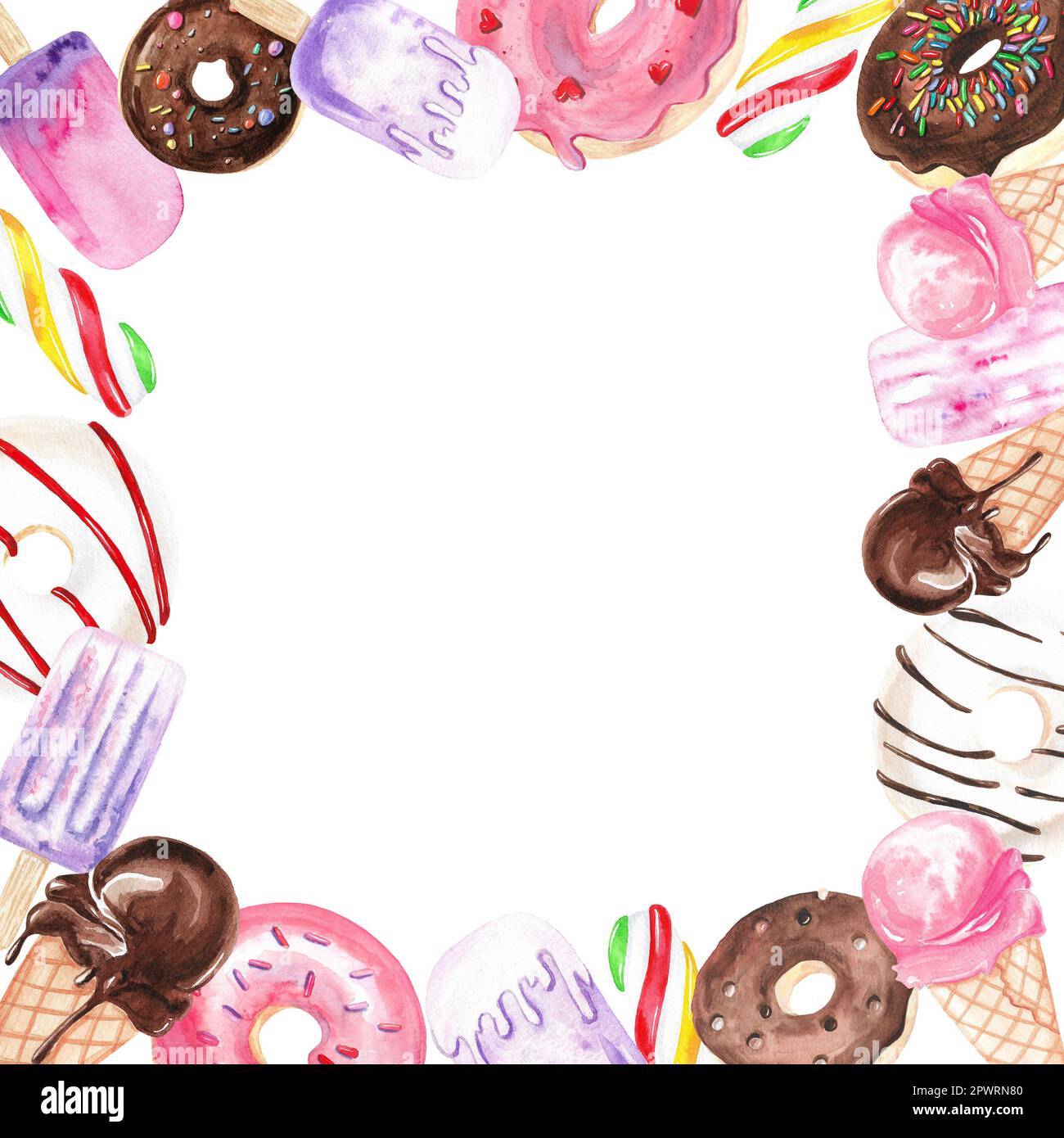 Ice cream watercolor frame. Watercolor ice cream. Ice cream cone ...