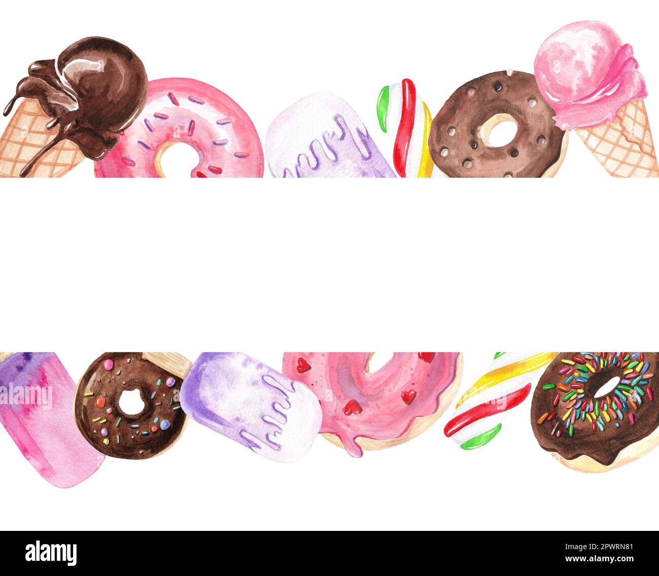 Ice cream watercolor frame. Watercolor ice cream. Ice cream cone ...