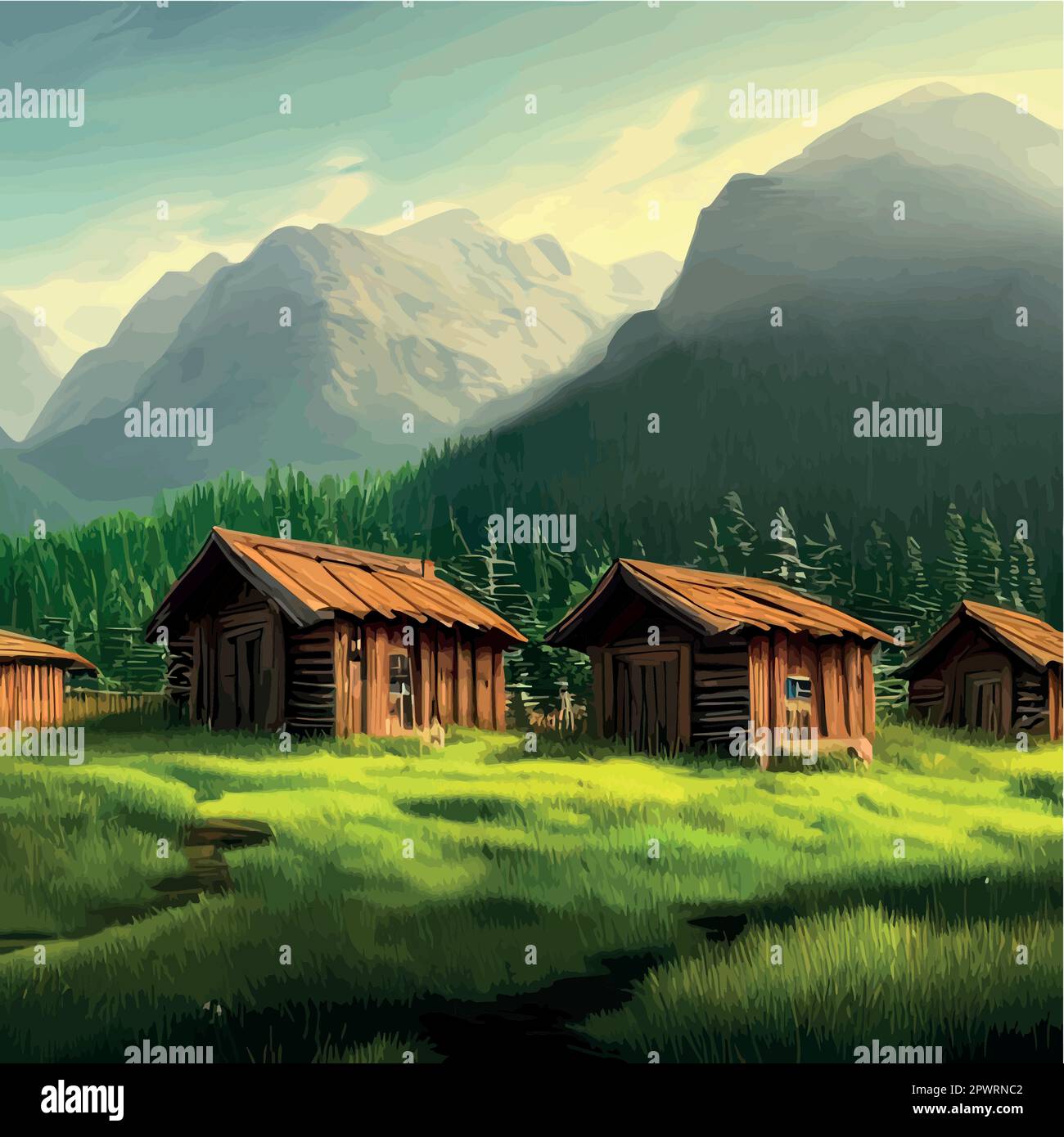 Village surrounded by trees Stock Vector Images - Alamy