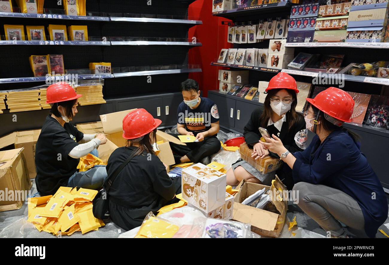 SHANGHAI, CHINA - MAY 1, 2023 - A stand under construction at the CP29 ACG Market in Shanghai ...