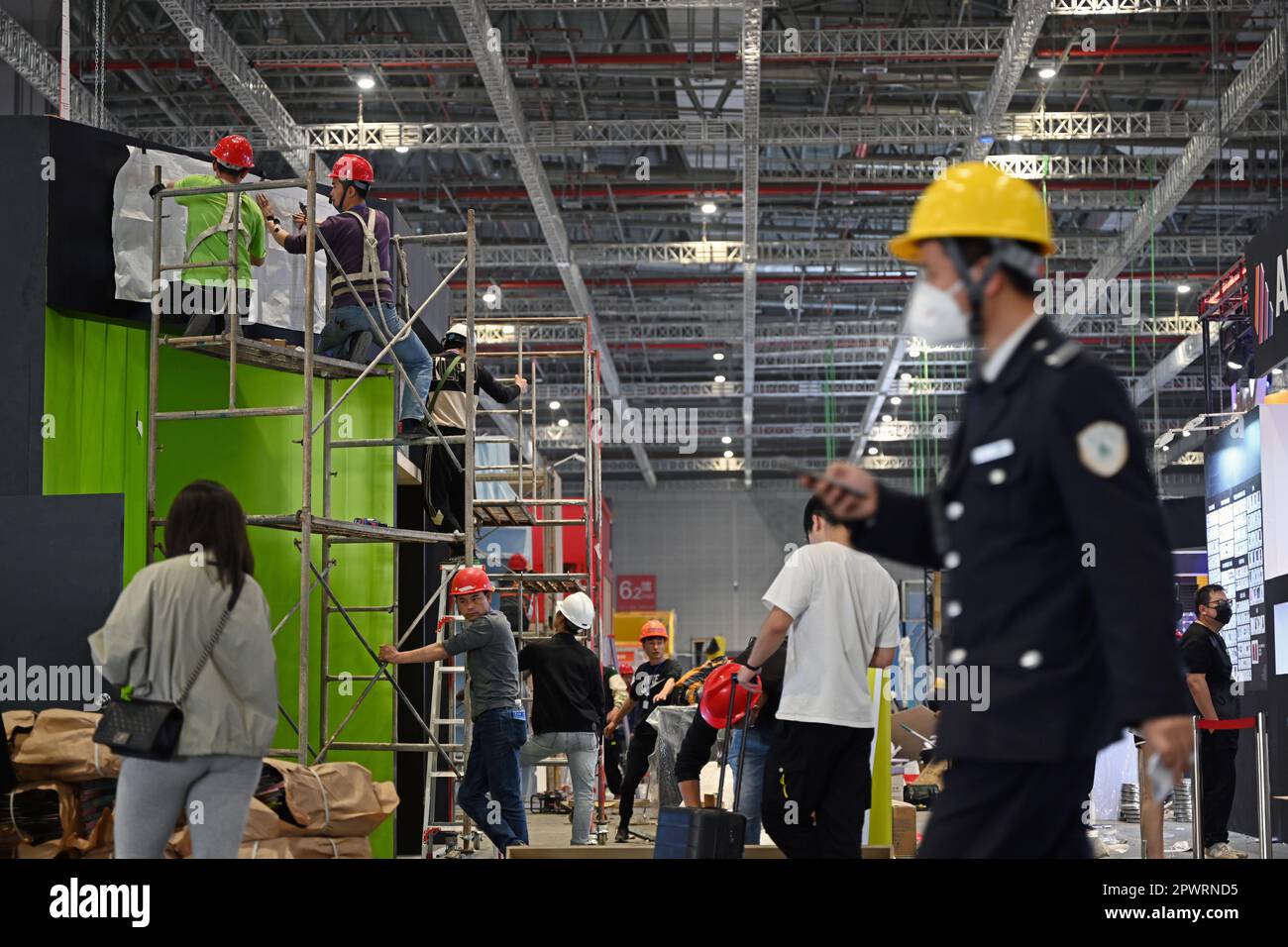 SHANGHAI, CHINA - MAY 1, 2023 - A stand under construction at the CP29 ACG Market in Shanghai ...