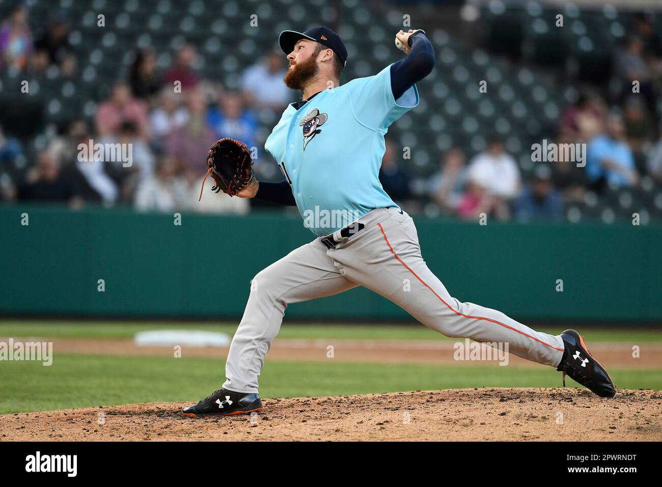 Relief pitcher Matt Gage (91) of the Sugar Land Space Cowboys pitches ...