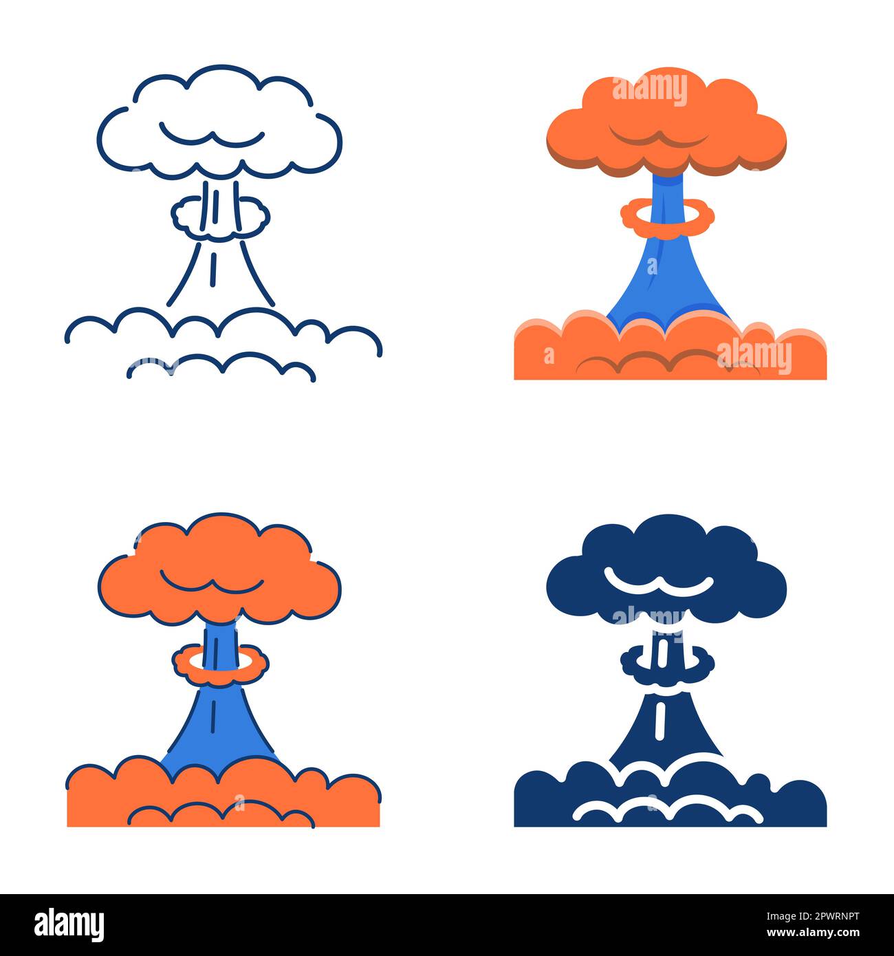 Nuclear explosion icon set in flat and line style. Atomic bomb symbol ...