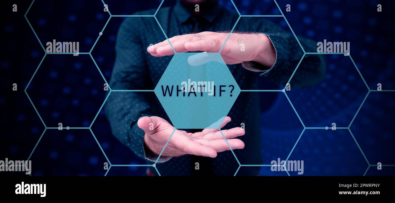 Conceptual caption What If, Word Written on Study all possibilities ...