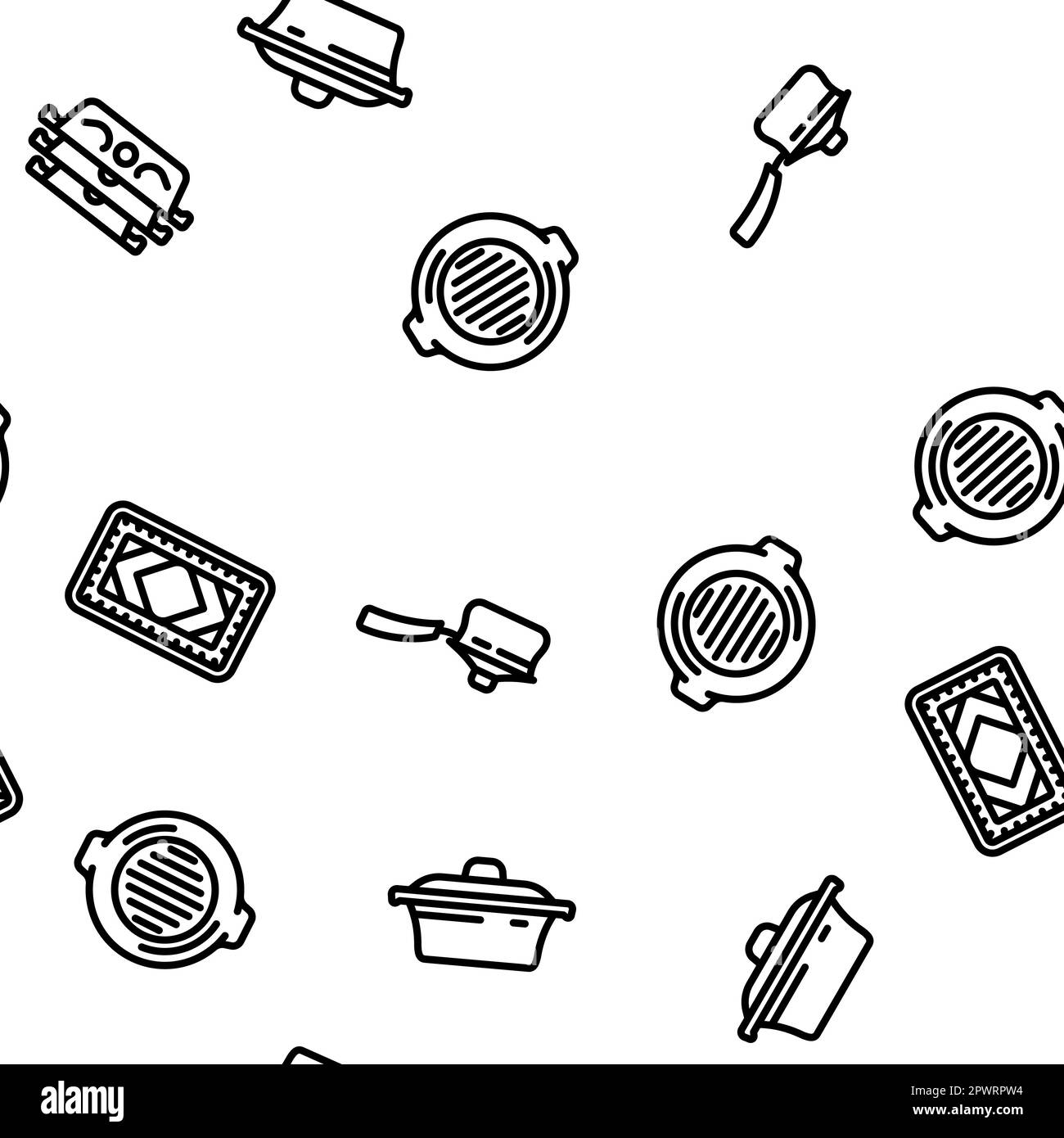 kitchen cooking cookware utensil vector seamless pattern thin line ...