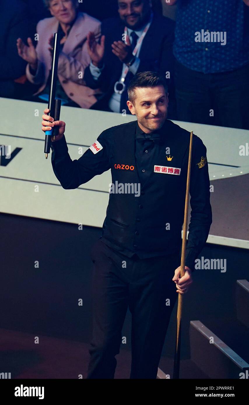 Mark Selby walks out to play Luca Brecel (not pictured) during the ...
