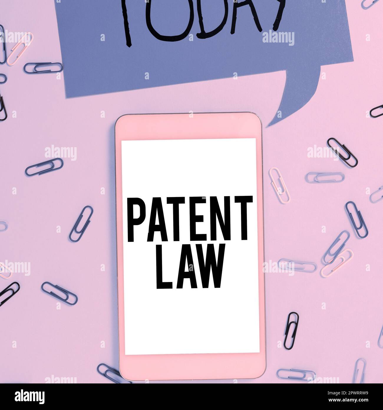 Sign displaying Patent Law, Word for deals with an inventor's exclusive ...