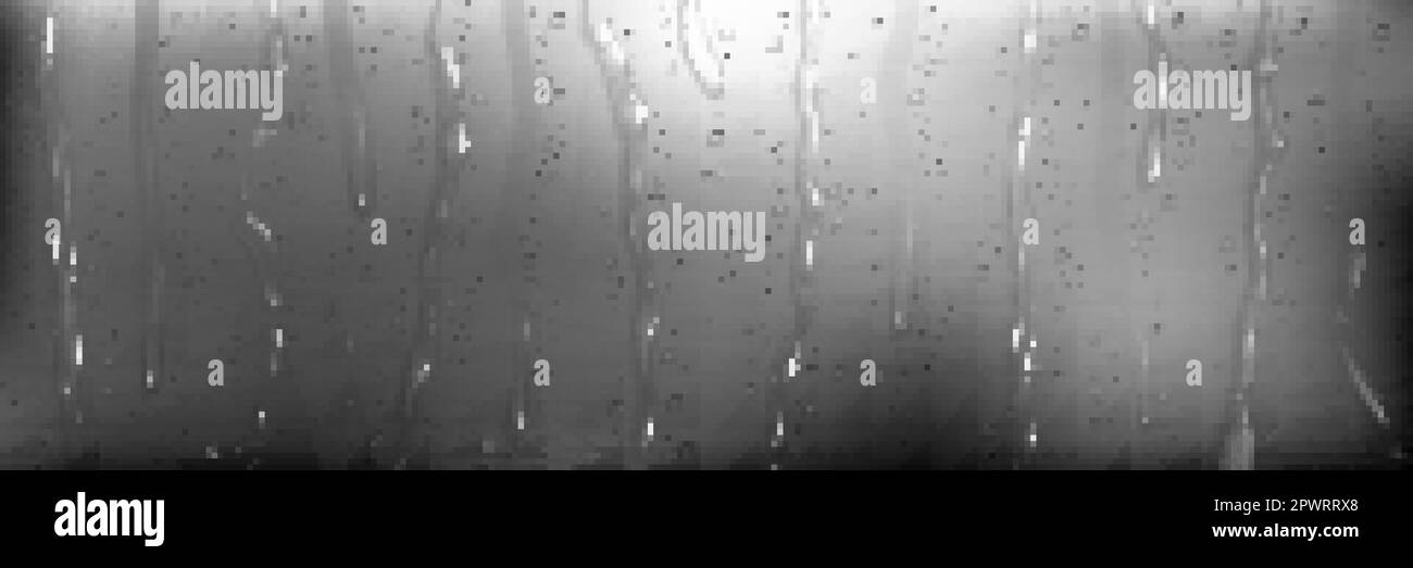 Rain water on window glass. Wet glass texture with drops and flows of ...