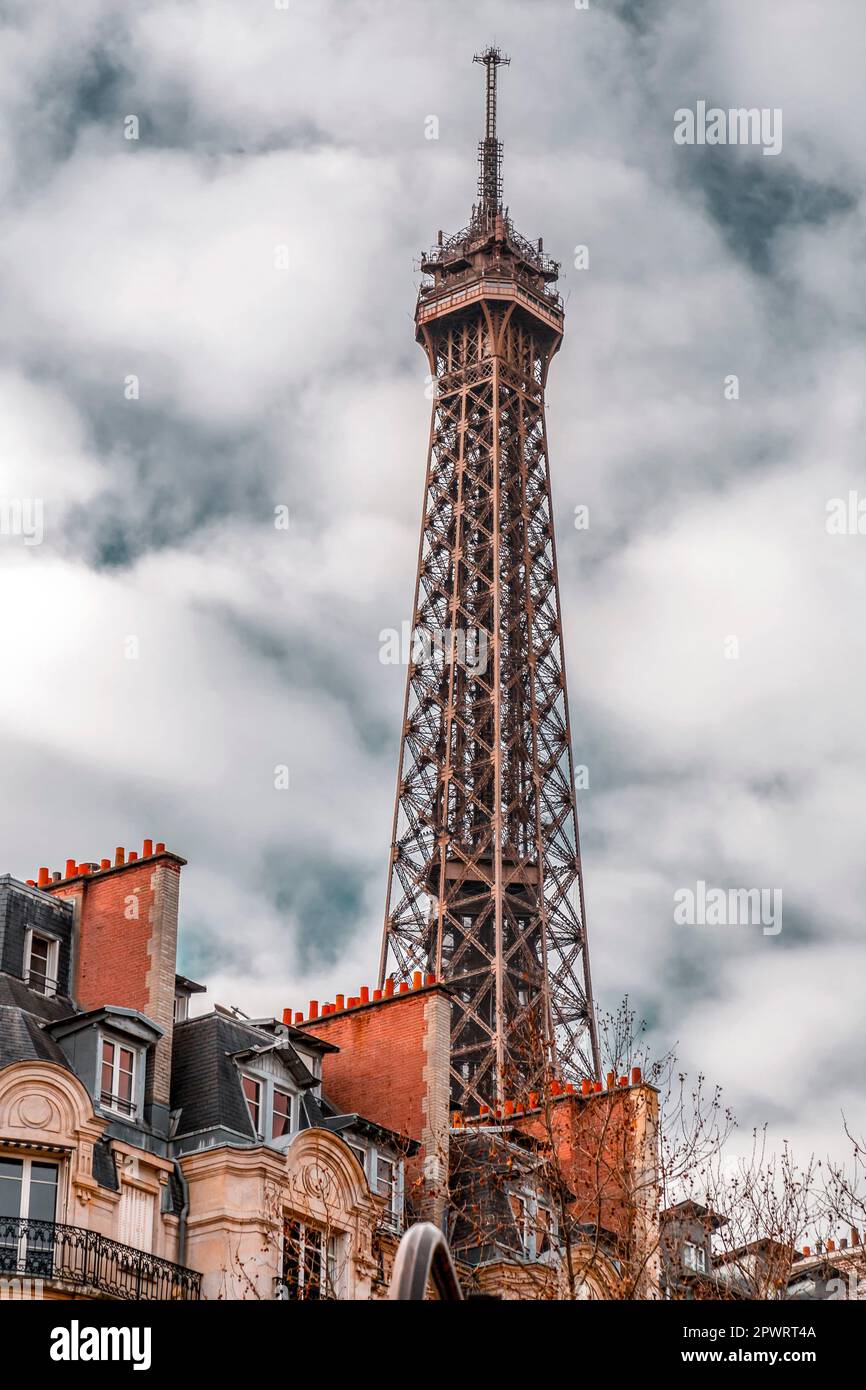 The iconic Eiffel Tower, wrought-iron lattice tower designed by Gustave ...