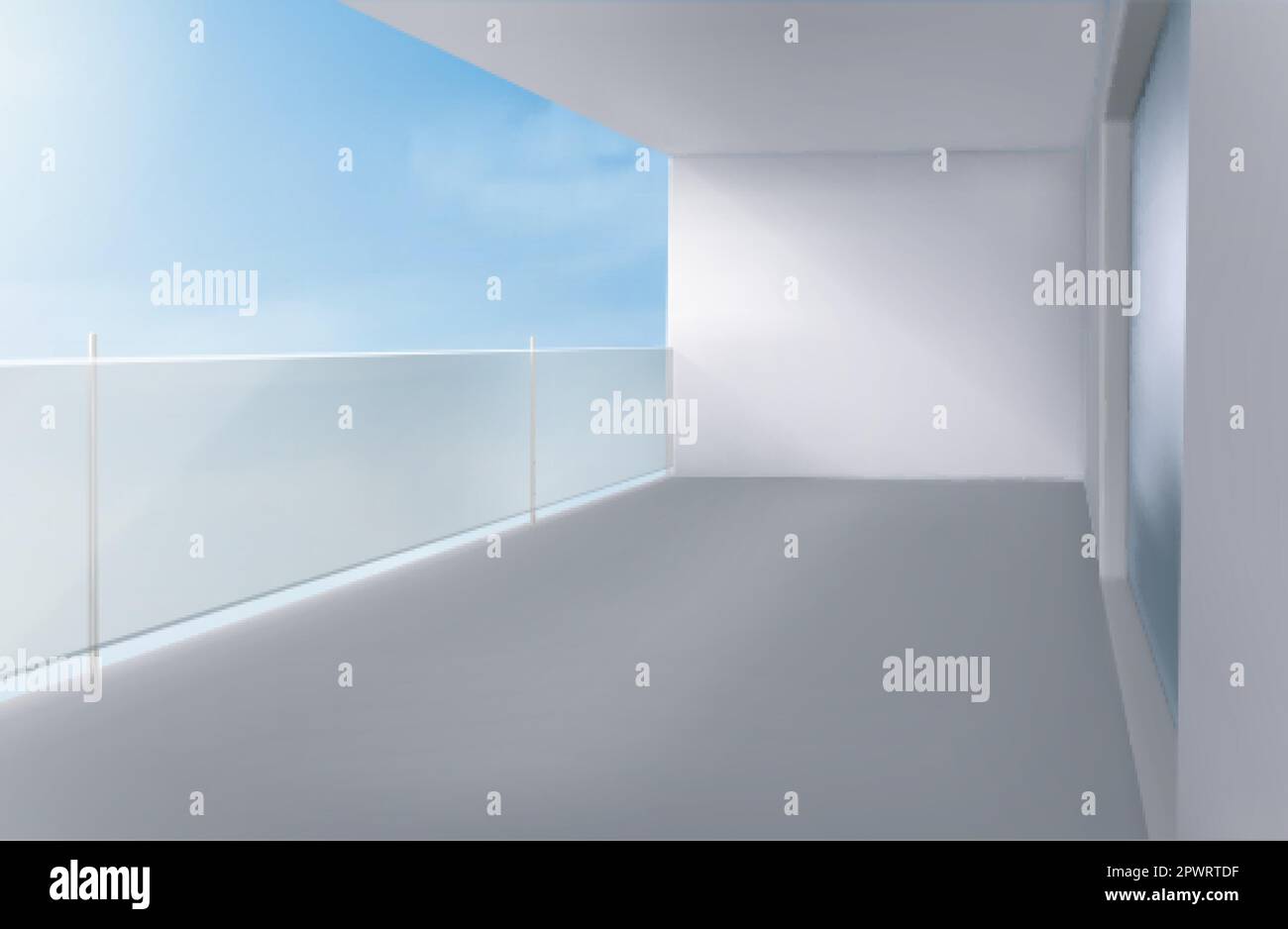 3d glass balcony with window to home living room, office or hotel room ...