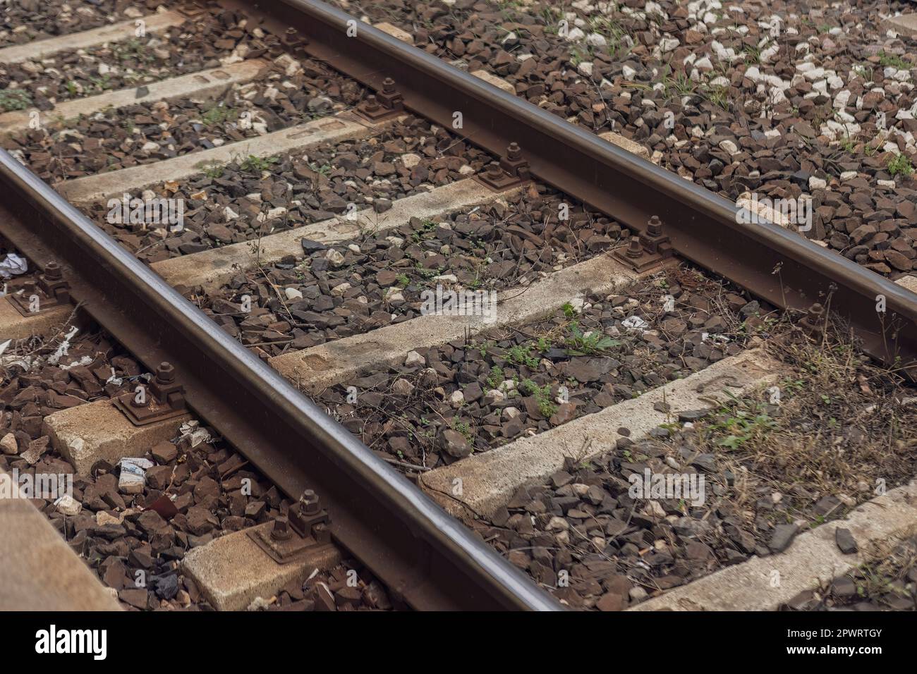 Railroad tracks detail infrastructure for train travel Stock Photo - Alamy