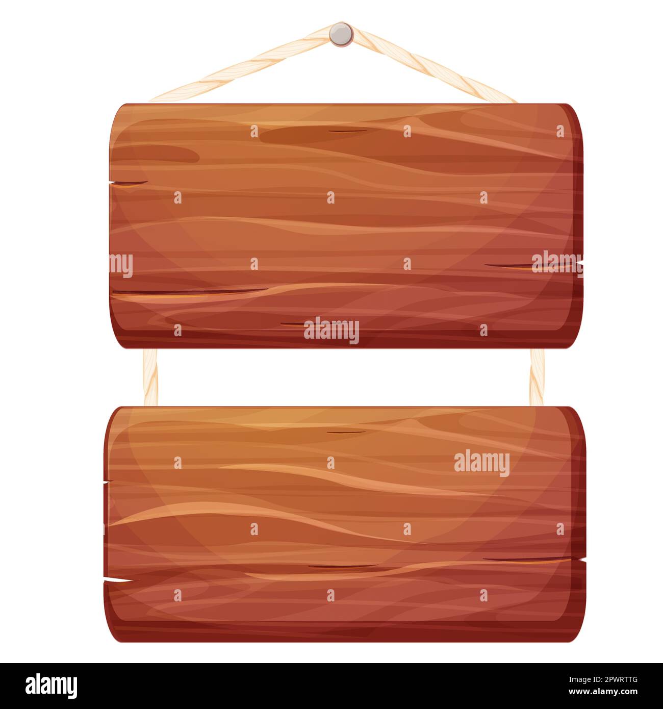 Game menu wooden frame, panel textured with rope hanging plank in ...