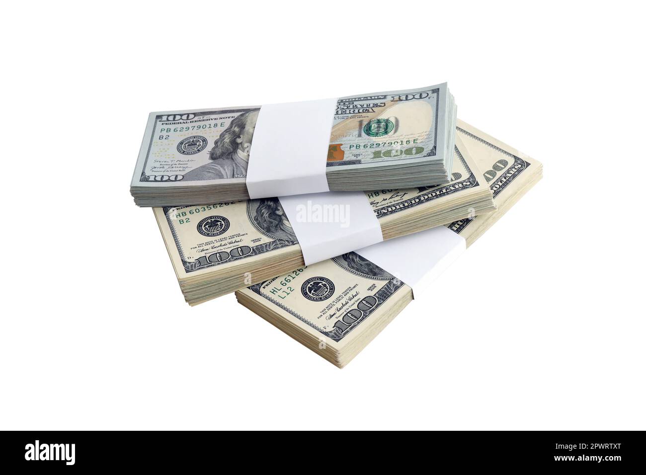 Bundle of US dollar bills isolated on white. Pack of american money ...