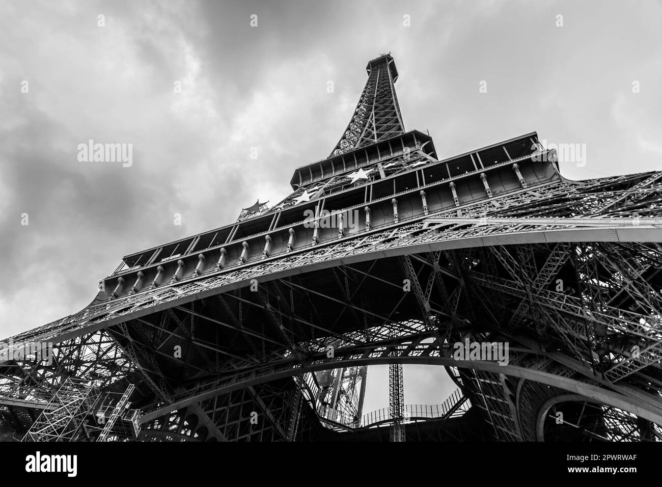 Detail from the iconic Eiffel Tower, wrought-iron lattice tower ...