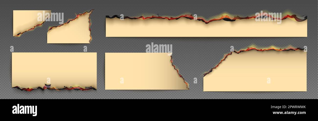 3d burnt parchment paper edge effect with fire vector. Isolated burn ...
