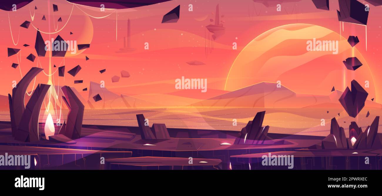 Mars planet desert cartoon vector space landscape. Martian ground ...