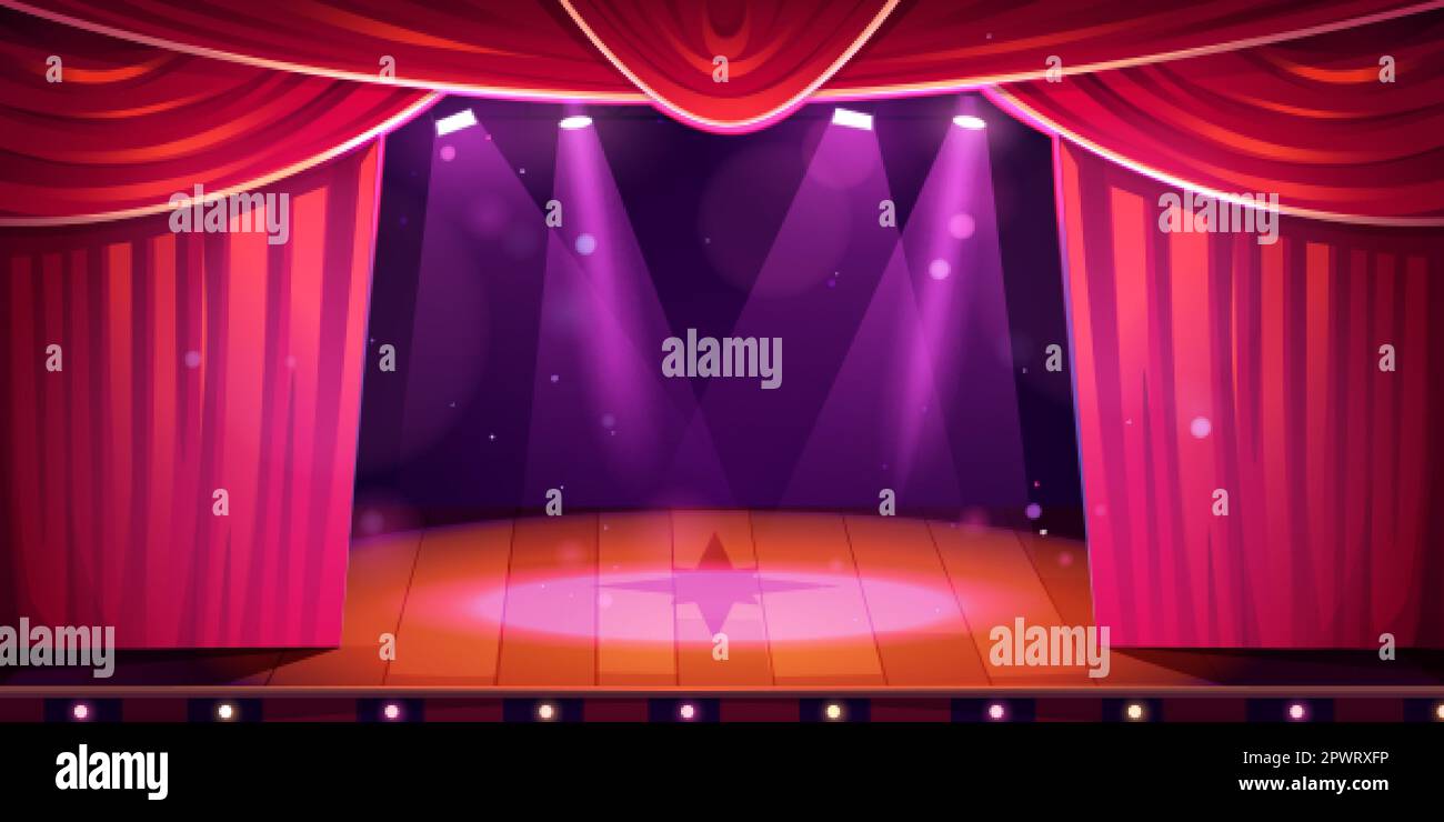 Theater concert stage with curtain cartoon scene background. Opera show ...