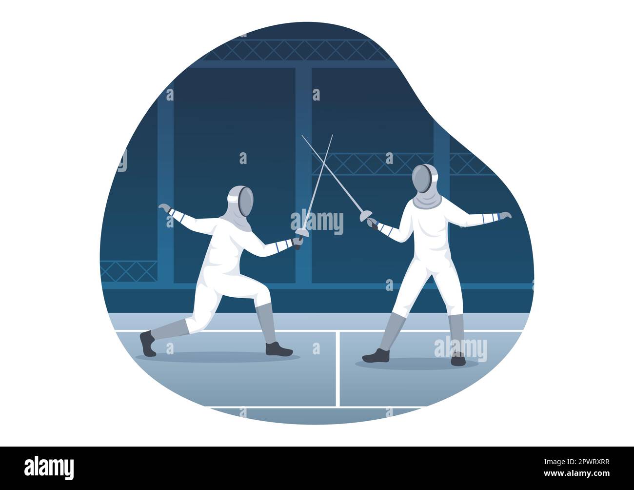 Fencing Player Sport Illustration with Fencer Fighting on Piste and ...