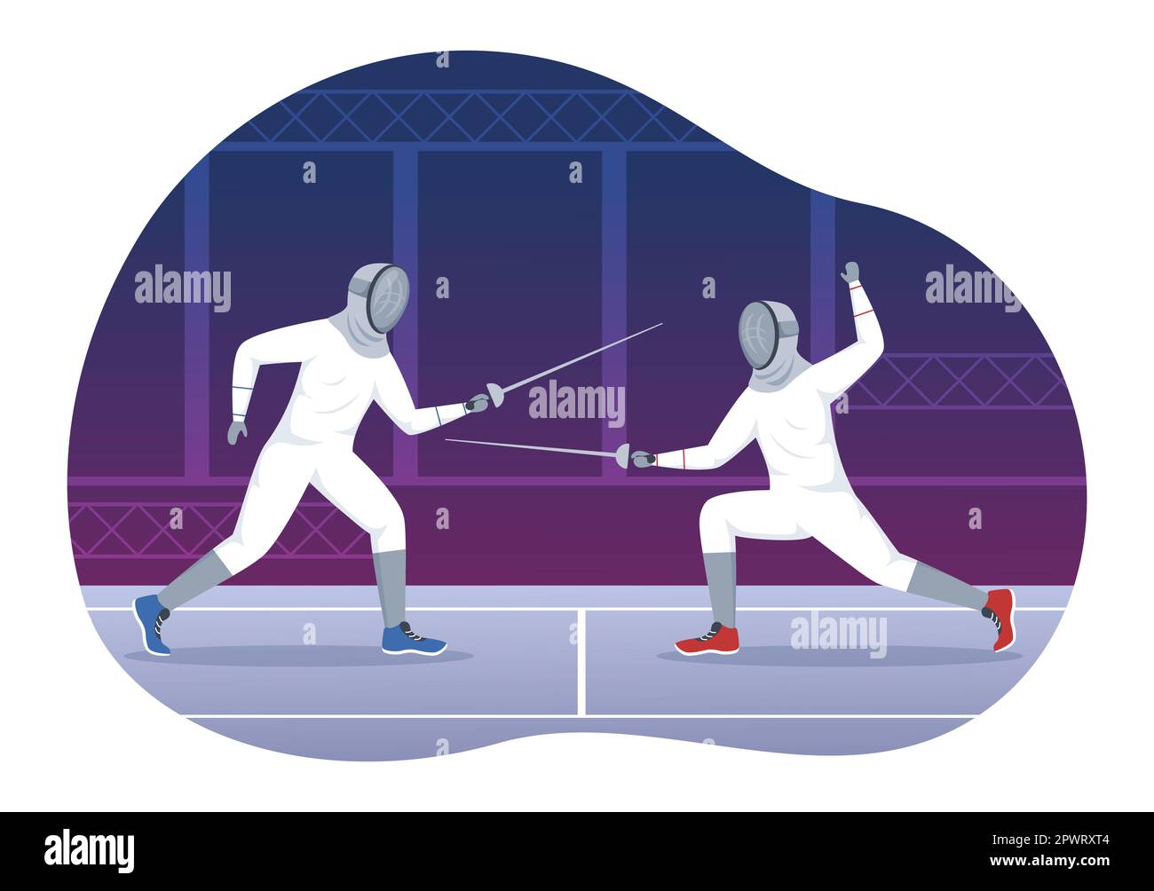 Fencing Player Sport Illustration with Fencer Fighting on Piste and ...