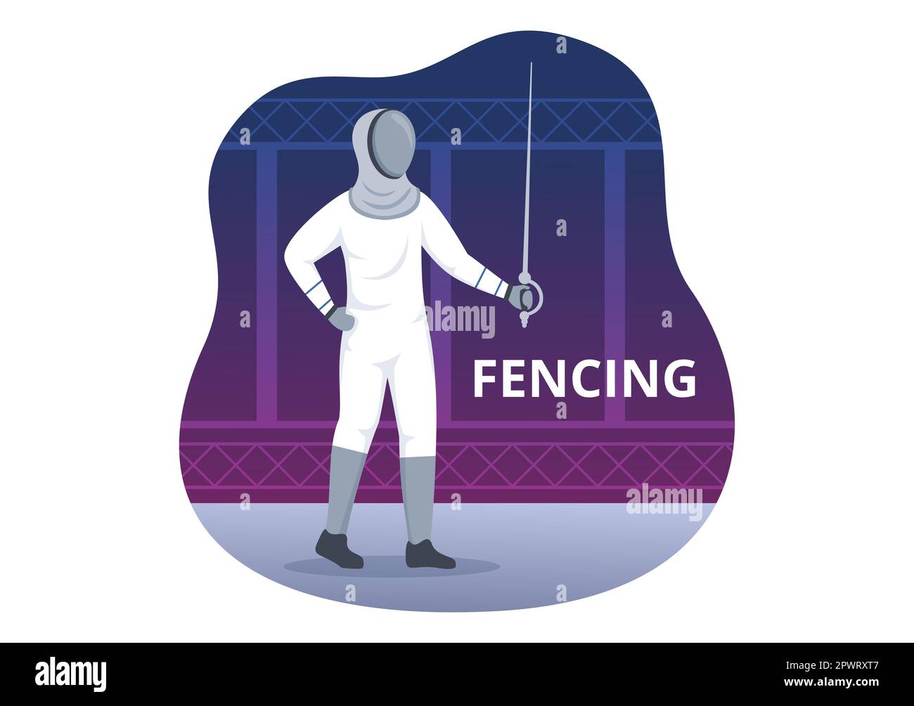 Fencing Player Sport Illustration with Fencer Fighting on Piste and ...