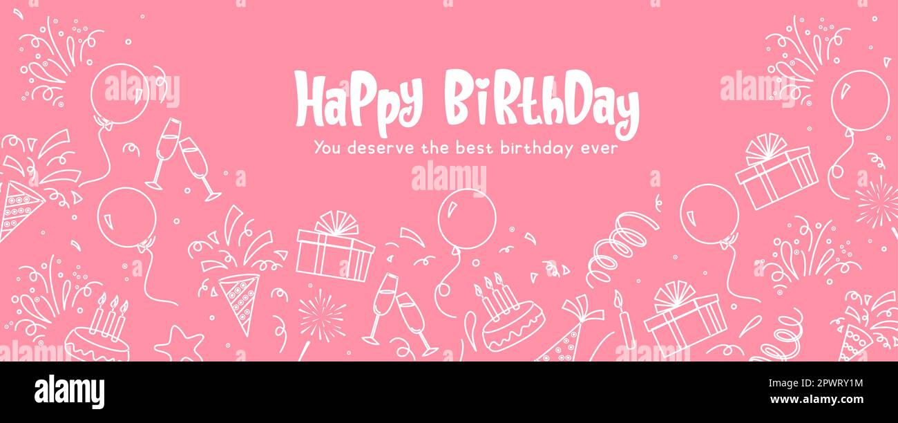 Happy birthday vector banner design. Birthday text with party and event ...