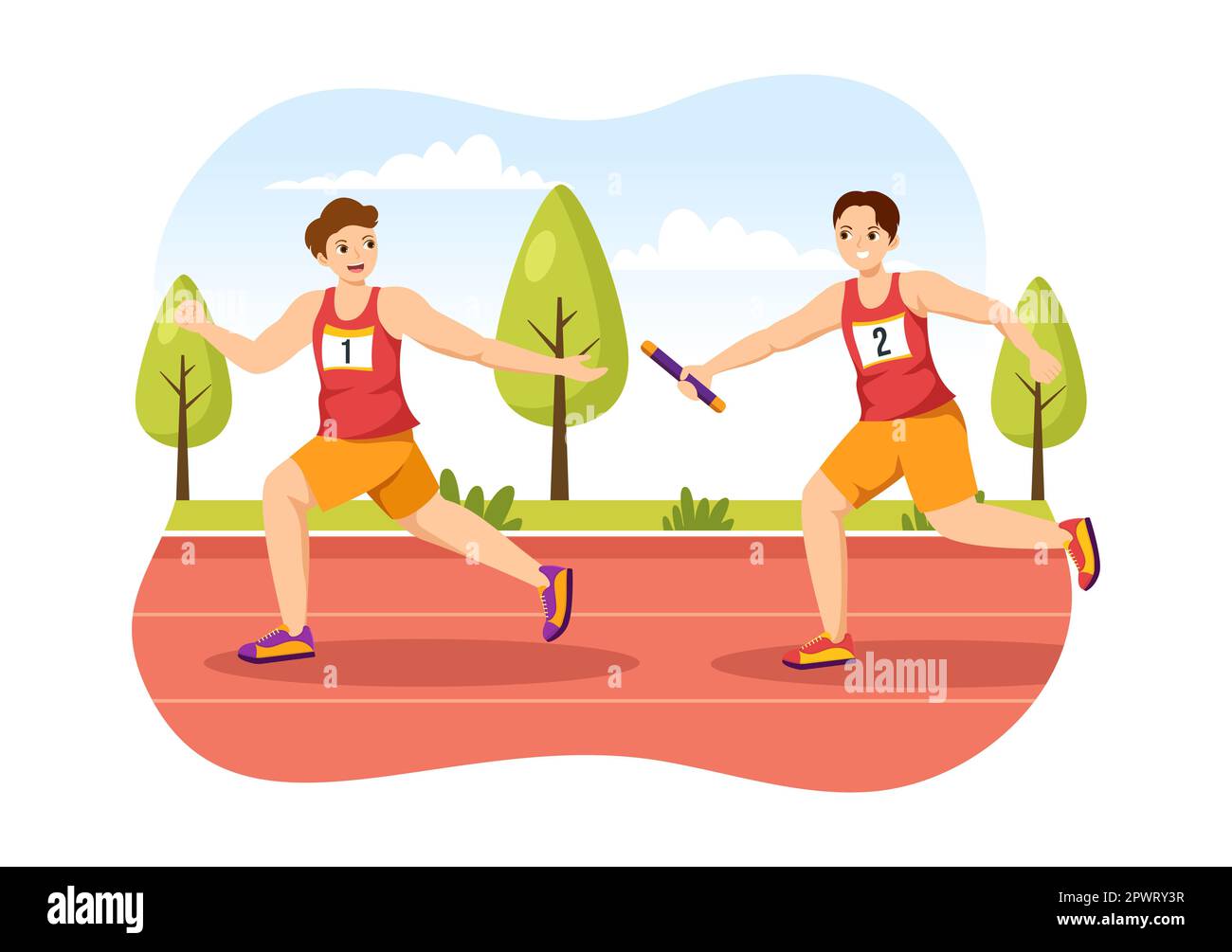 Relay Race Illustration by Passing the Baton to Teammates Until ...