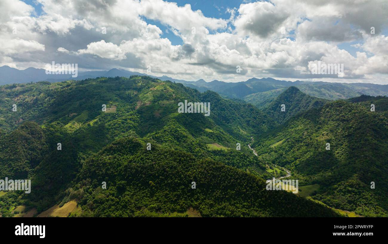 Aerial view of tropical landscape with mountains and hills. Philippines ...