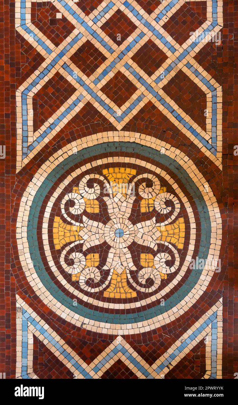 European mosaic art, detail from the interior decorations of a church ...