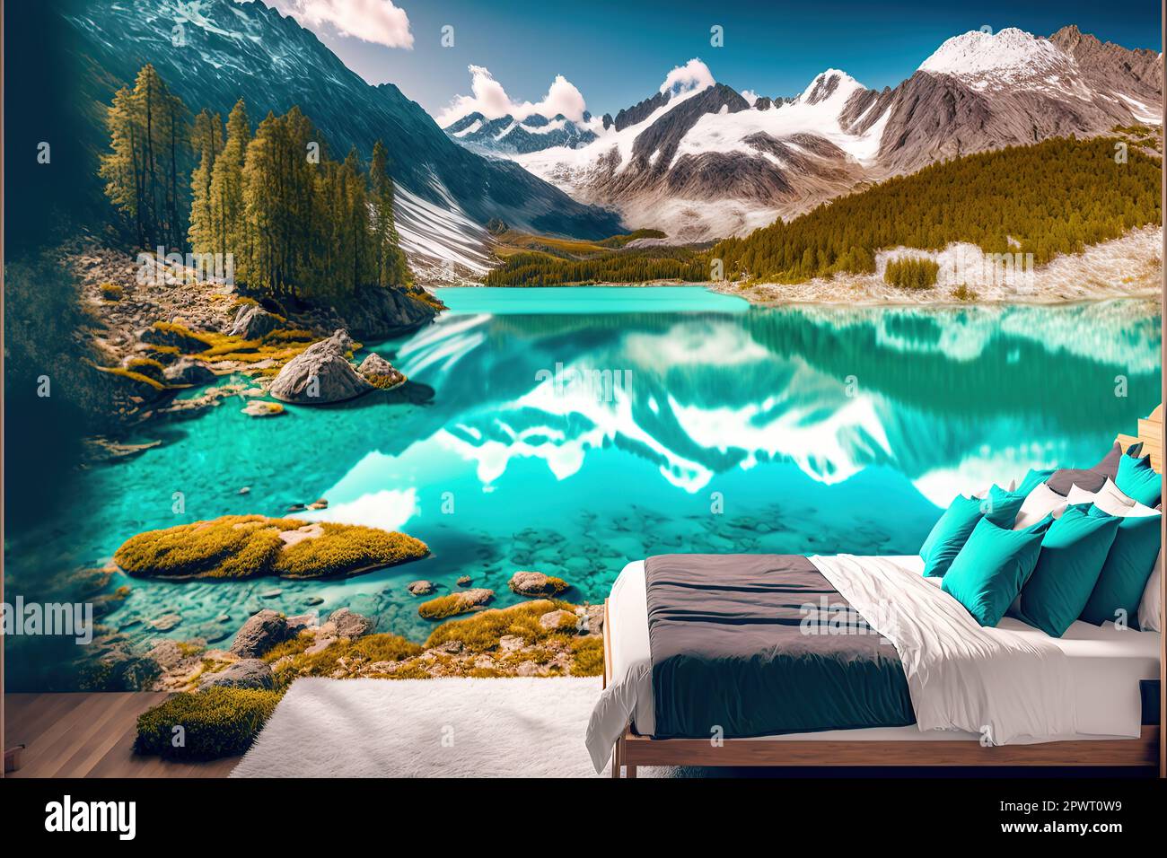 Azure pond Champfer is a unique place on earth. Picturesque day and ...