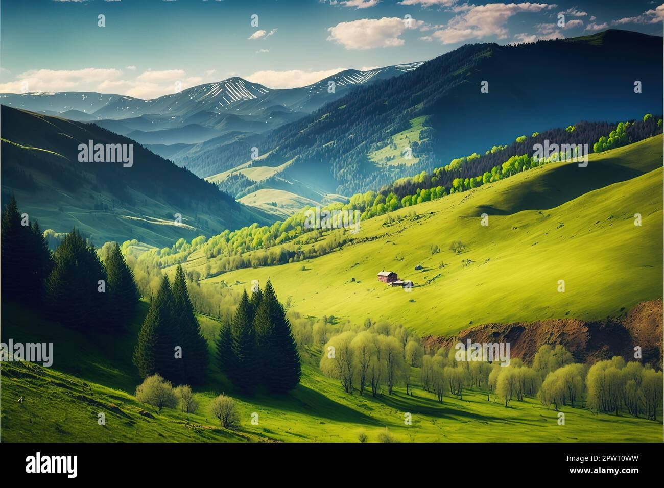 beautiful countryside of romania. sunny afternoon. wonderful springtime ...