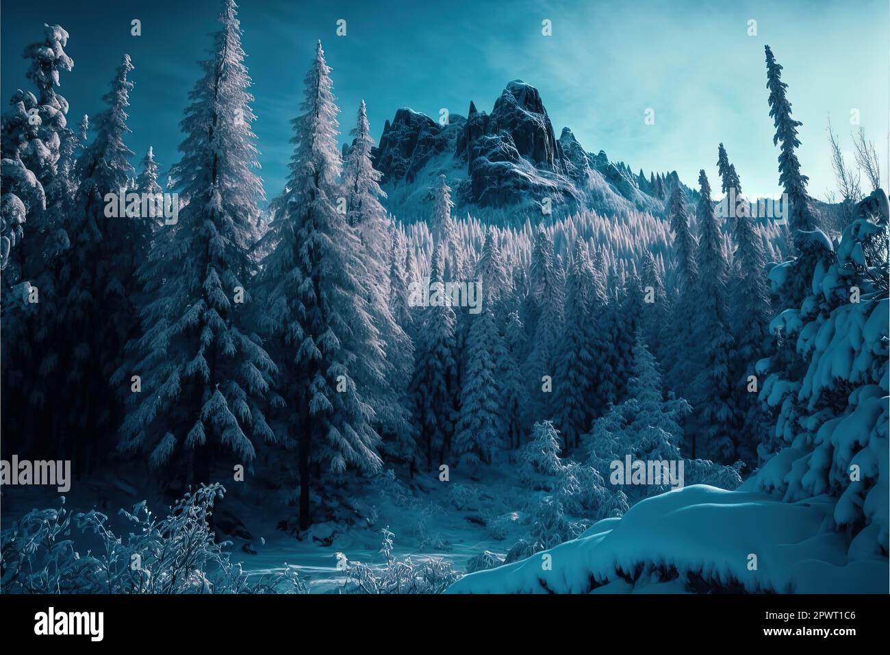 Winter landscape of the mountain forest. Endangered forests due to ...