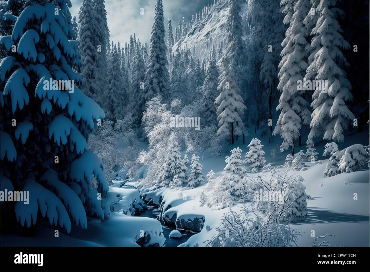 Winter landscape of the mountain forest. Endangered forests due to ...