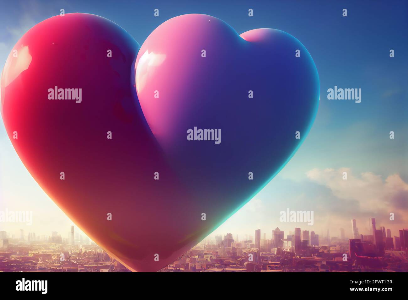 Pair of hearts. Realistic 3d illustration design Stock Photo - Alamy