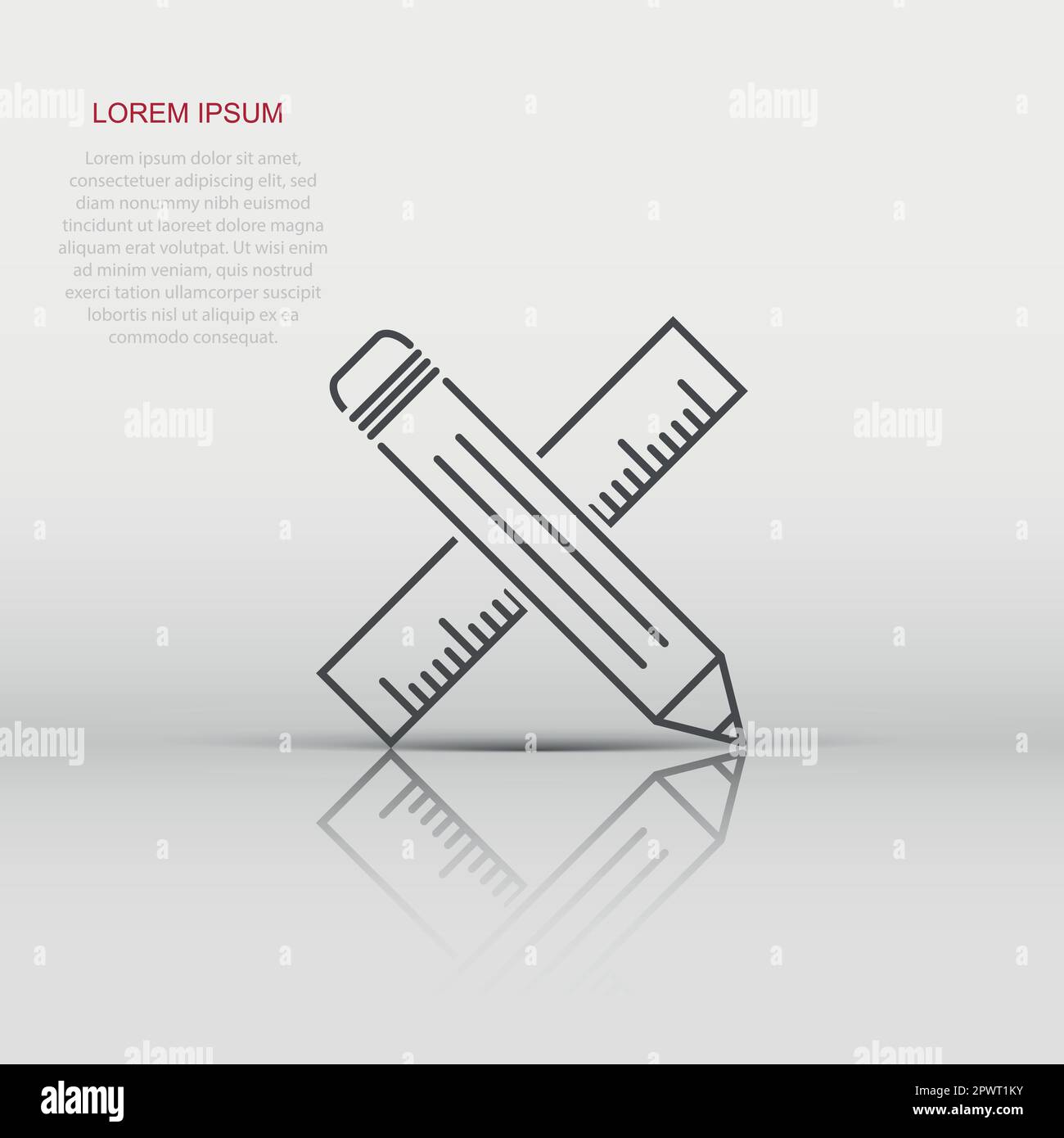 Vector pencil with ruler icon in flat style. Ruler meter sign ...