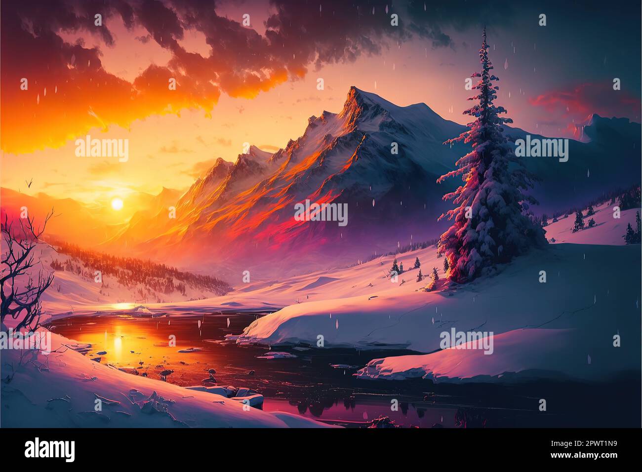 Colorful Sunset stock photo Winter, Snow, Landscape - Scenery, Mountain ...