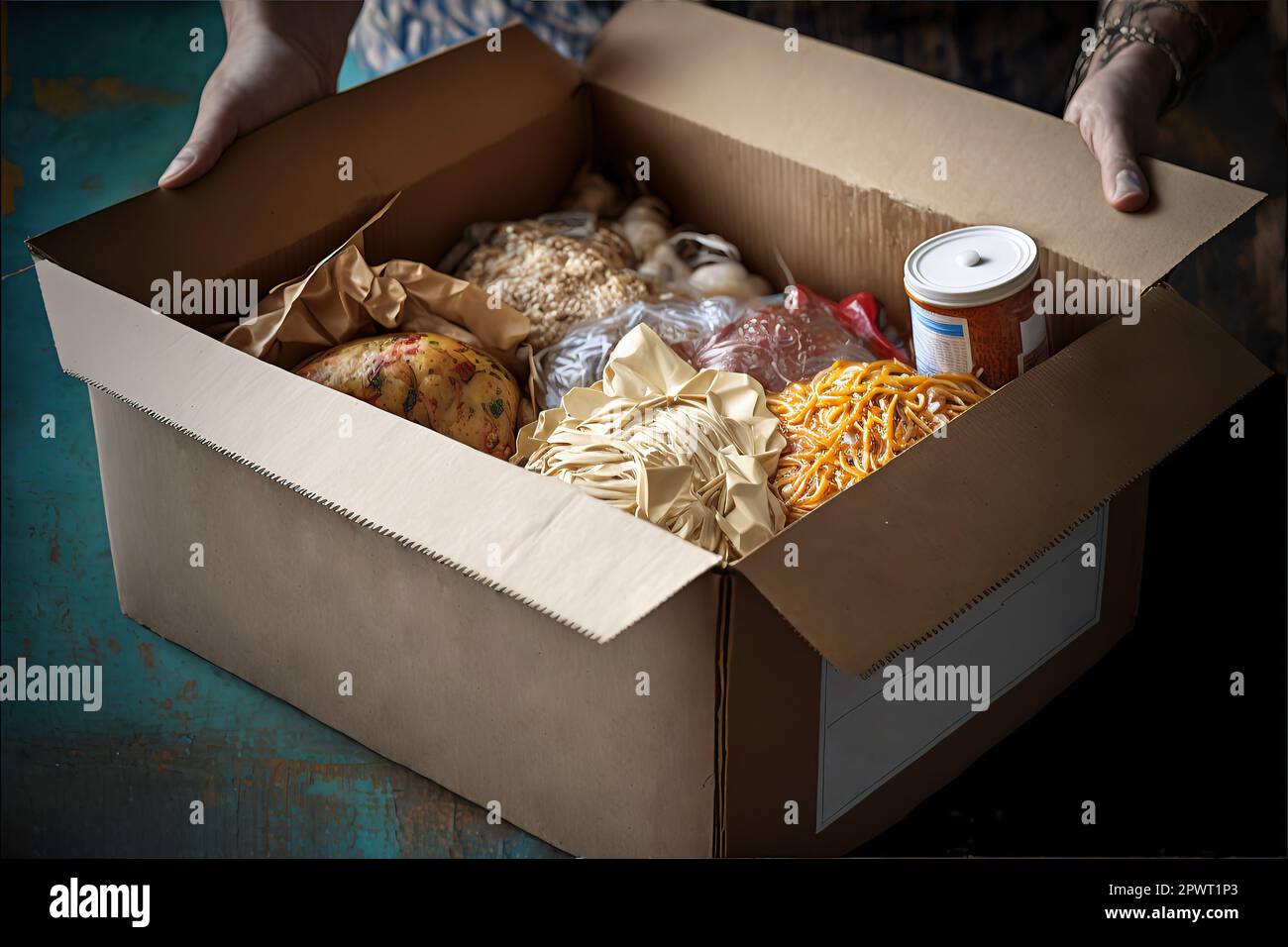 Details of Volunteer with box of food for poor stock photo Stock Photo ...