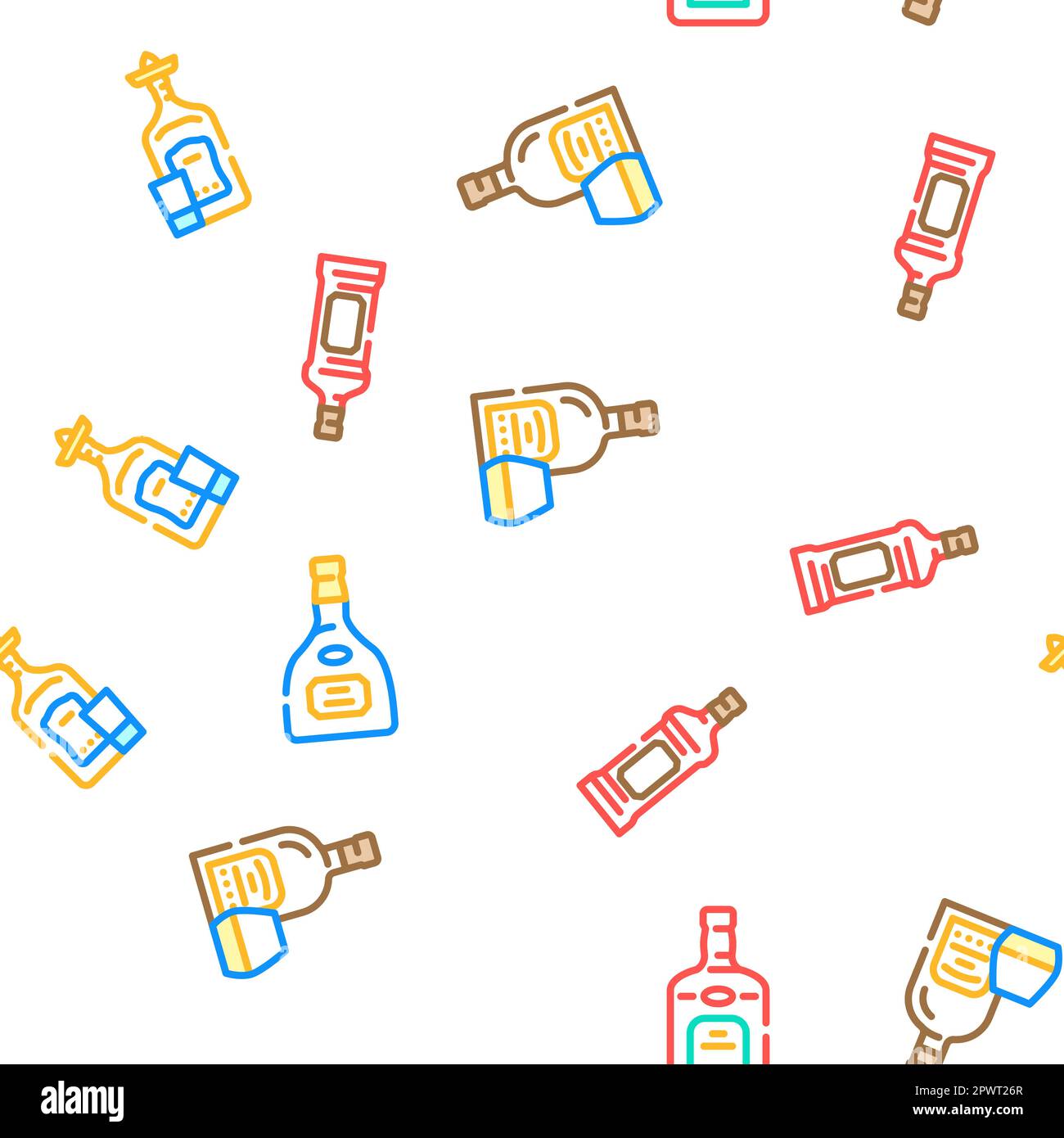 glass bottle alcohol container vector seamless pattern thin line ...