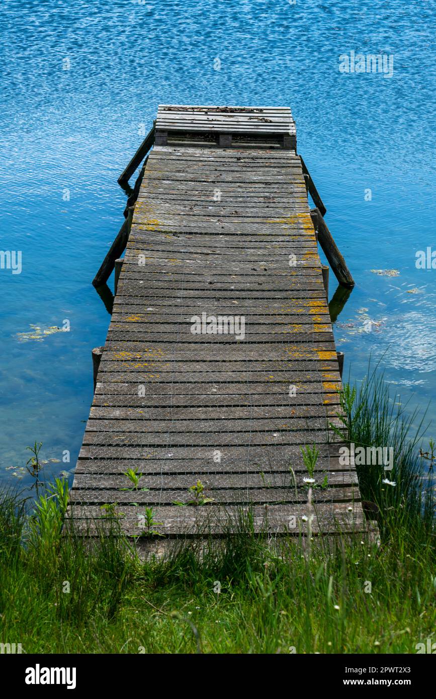 Allure of lakeside serenity: a stunning perspective view of a wooden ...