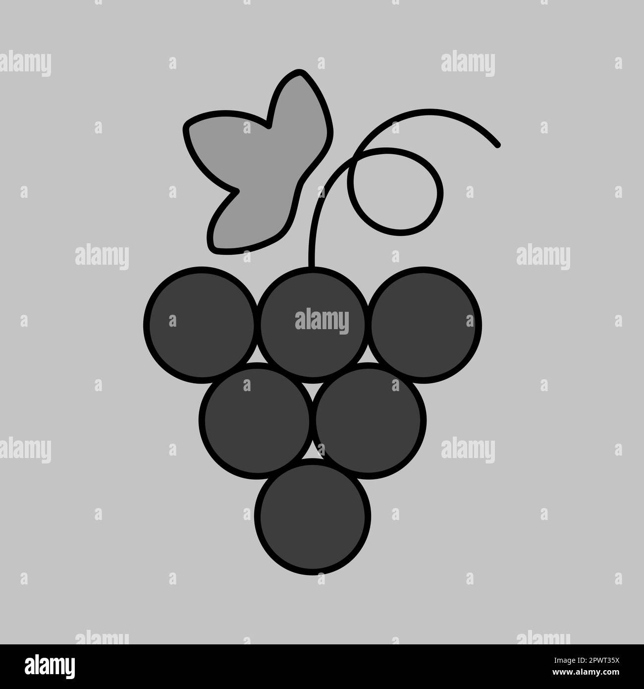 Bunch of grapes with leaf vector grayscale icon. Graph symbol for food ...