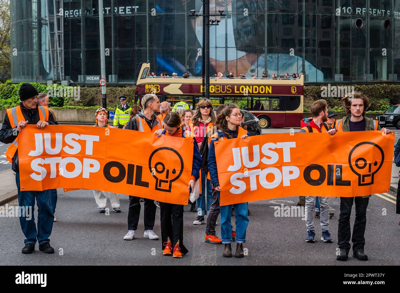 London, UK. 1st May, 2023. Just stop oil protest outside Waterloo. The ...