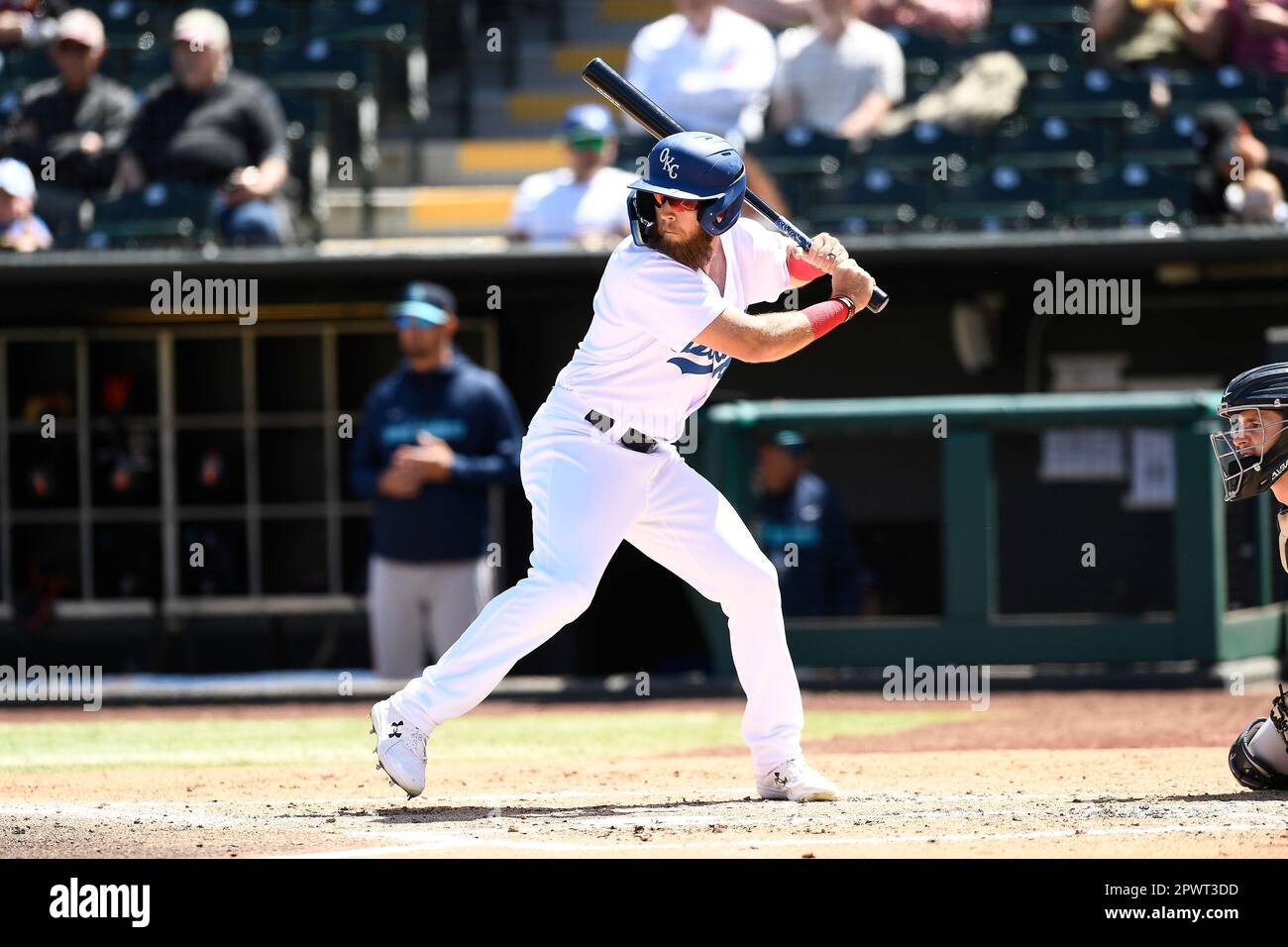 Drew Avans (3) of the Oklahoma City Dodgers bats in the game against ...
