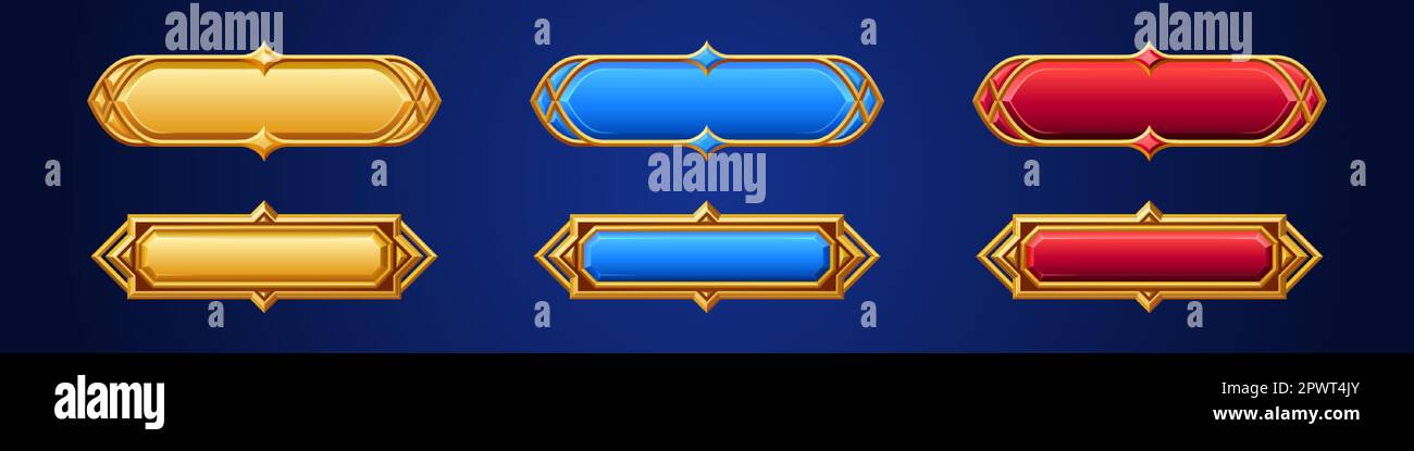 Cartoon set of medieval game buttons in golden frame isolated on ...