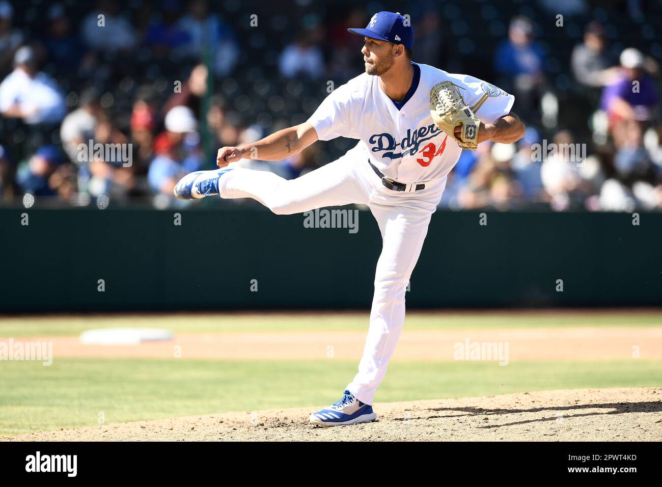 Relief pitcher Tayler Scott (34) of the Oklahoma City Dodgers pitches ...