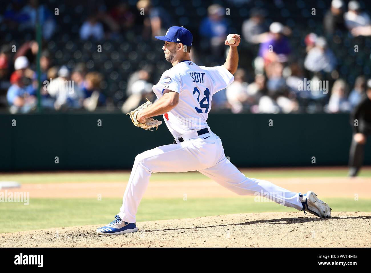 Relief pitcher Tayler Scott (34) of the Oklahoma City Dodgers pitches ...