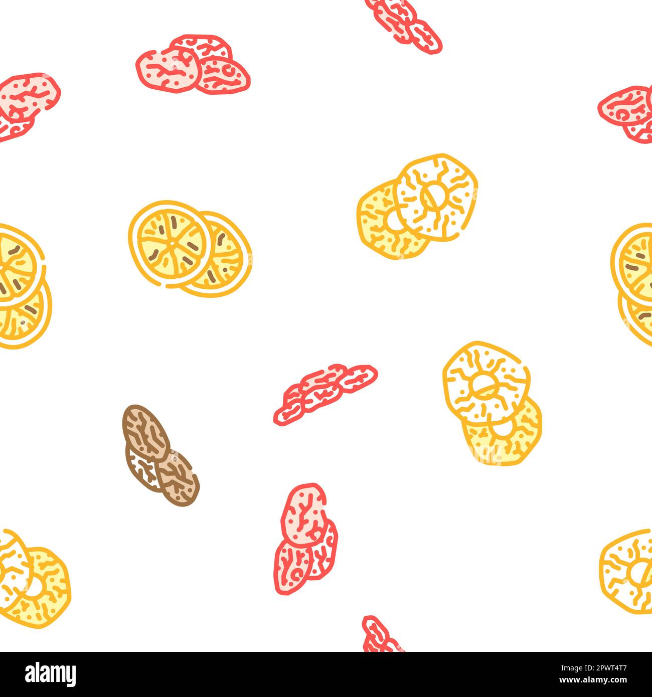 fruit dry snack nut mix vector seamless pattern thin line illustration ...